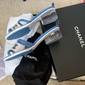 CHANEL | Shoes | Chanel Cruise 29 Transparentblue Cc Slides | Poshmark